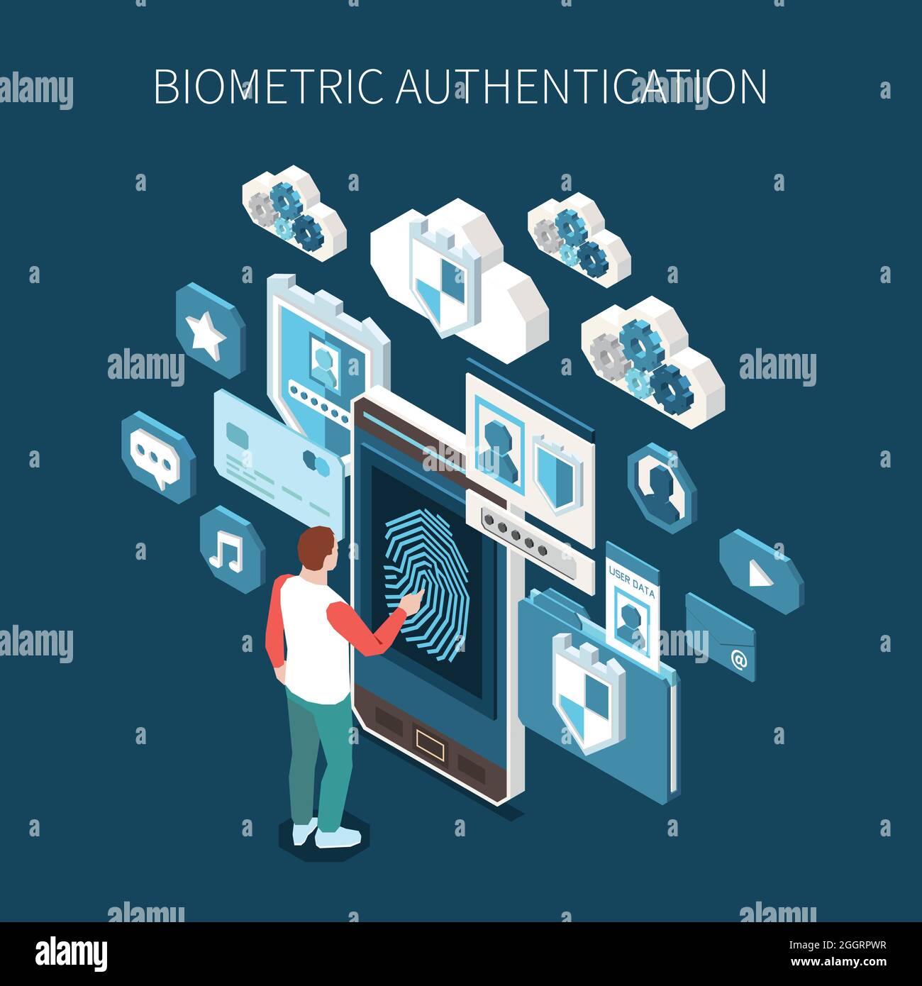 Biometric authentication isometric composition with human character ...