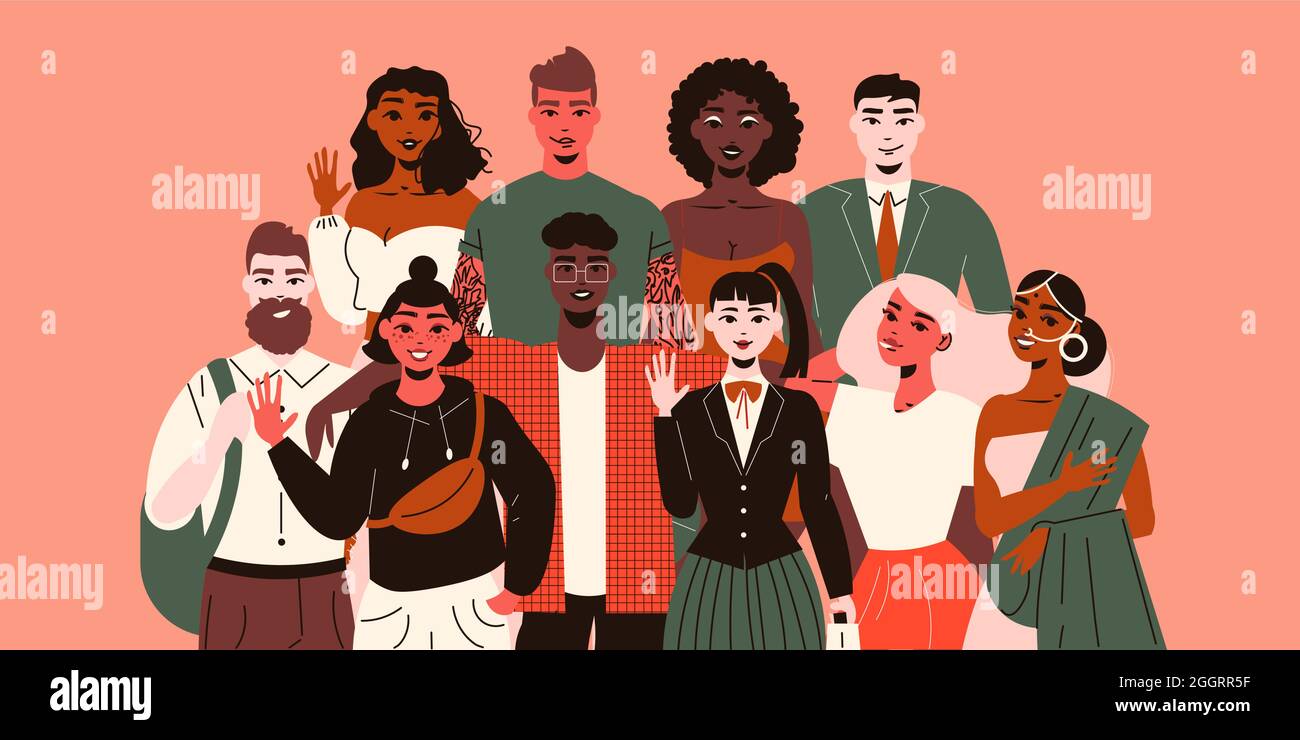 Nationality people composition with doodle style characters of young ...