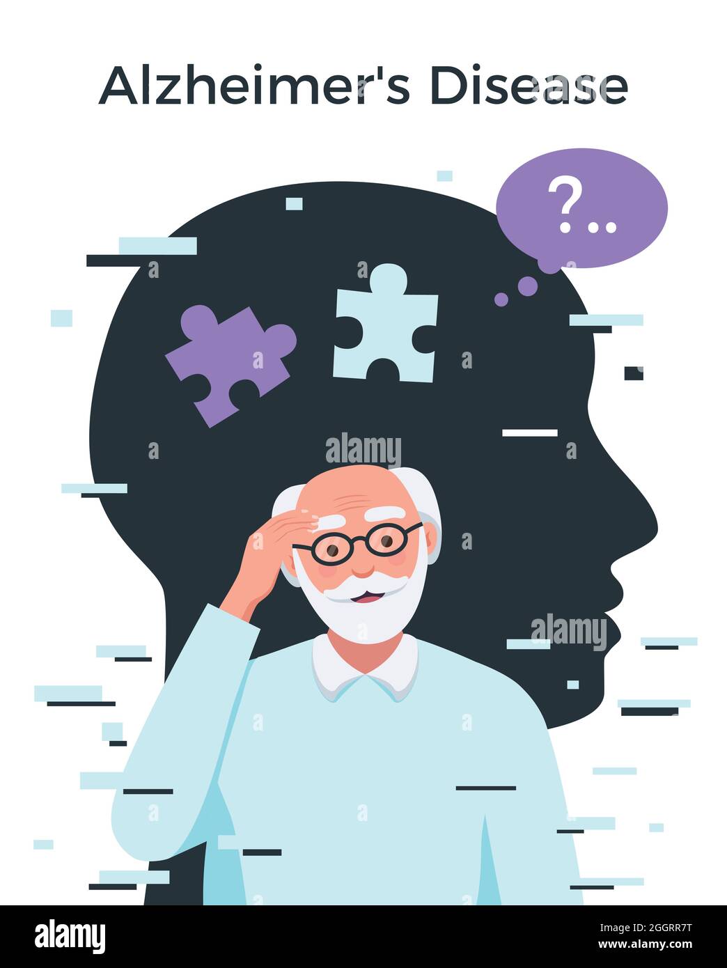 Dementia alzheimer disease flat concept with senior man vector ...