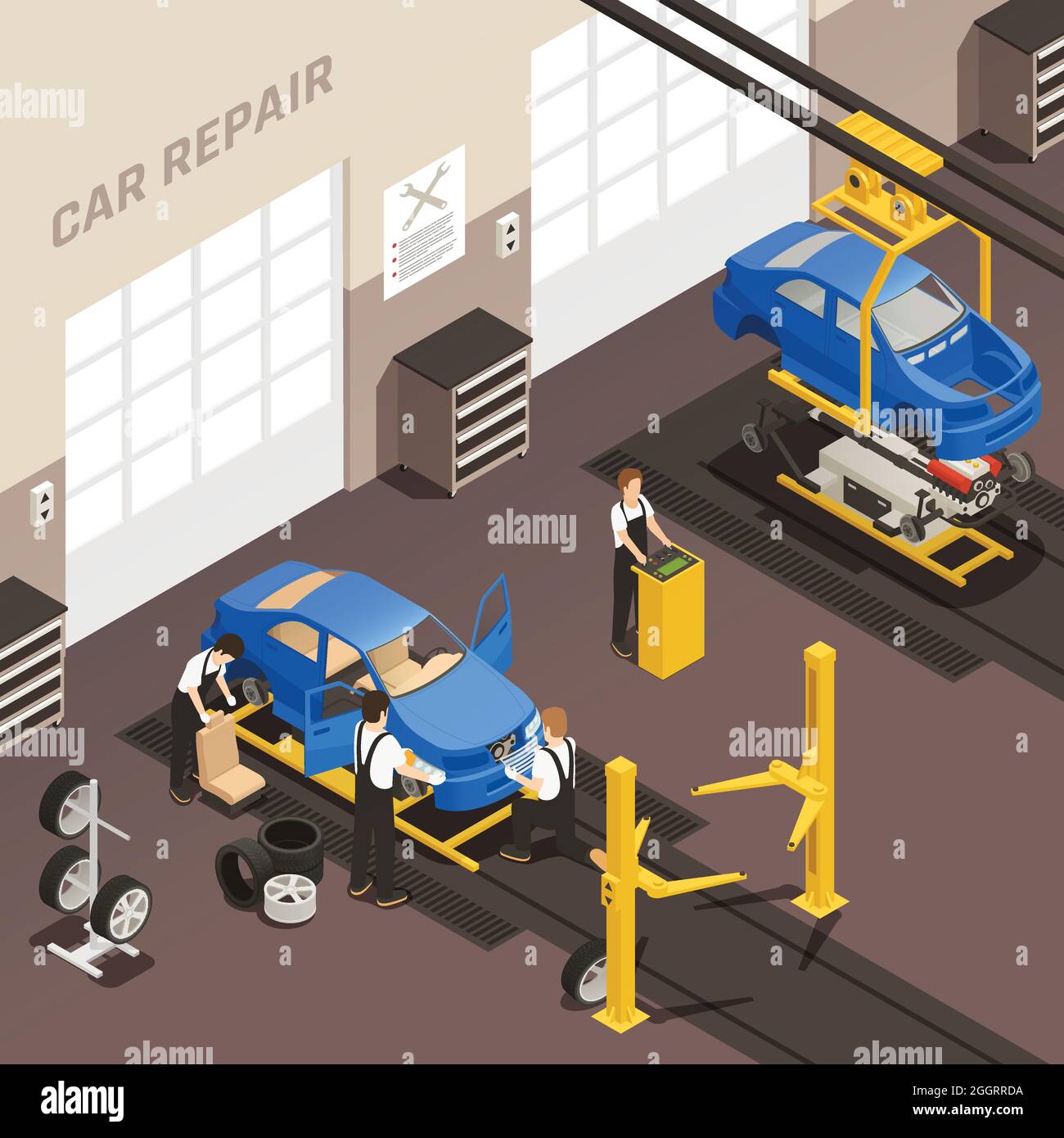 Car repair maintenance autoservice station isometric colored ...