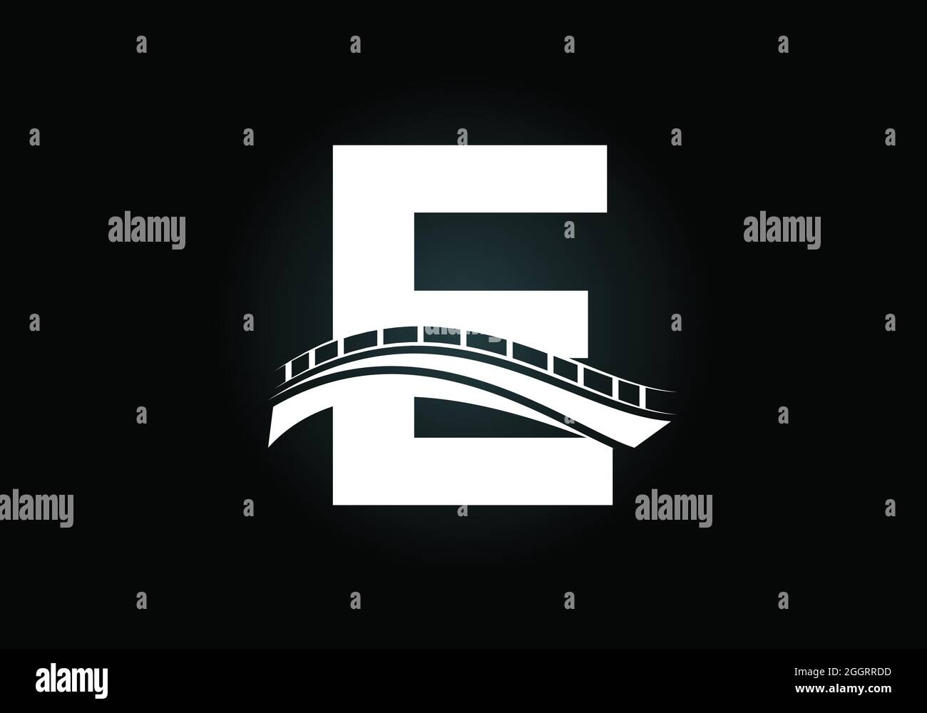Initial E monogram letter alphabet with bridge sign. Abstract bridge ...