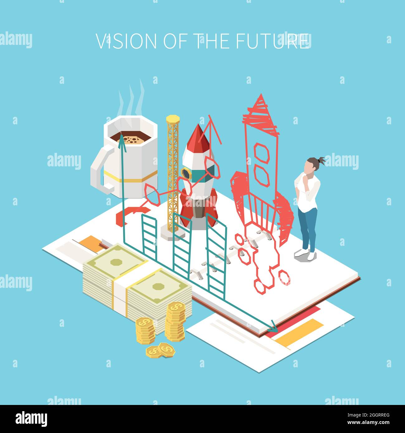 Entrepreneur and business isometric concept with future vision symbols ...