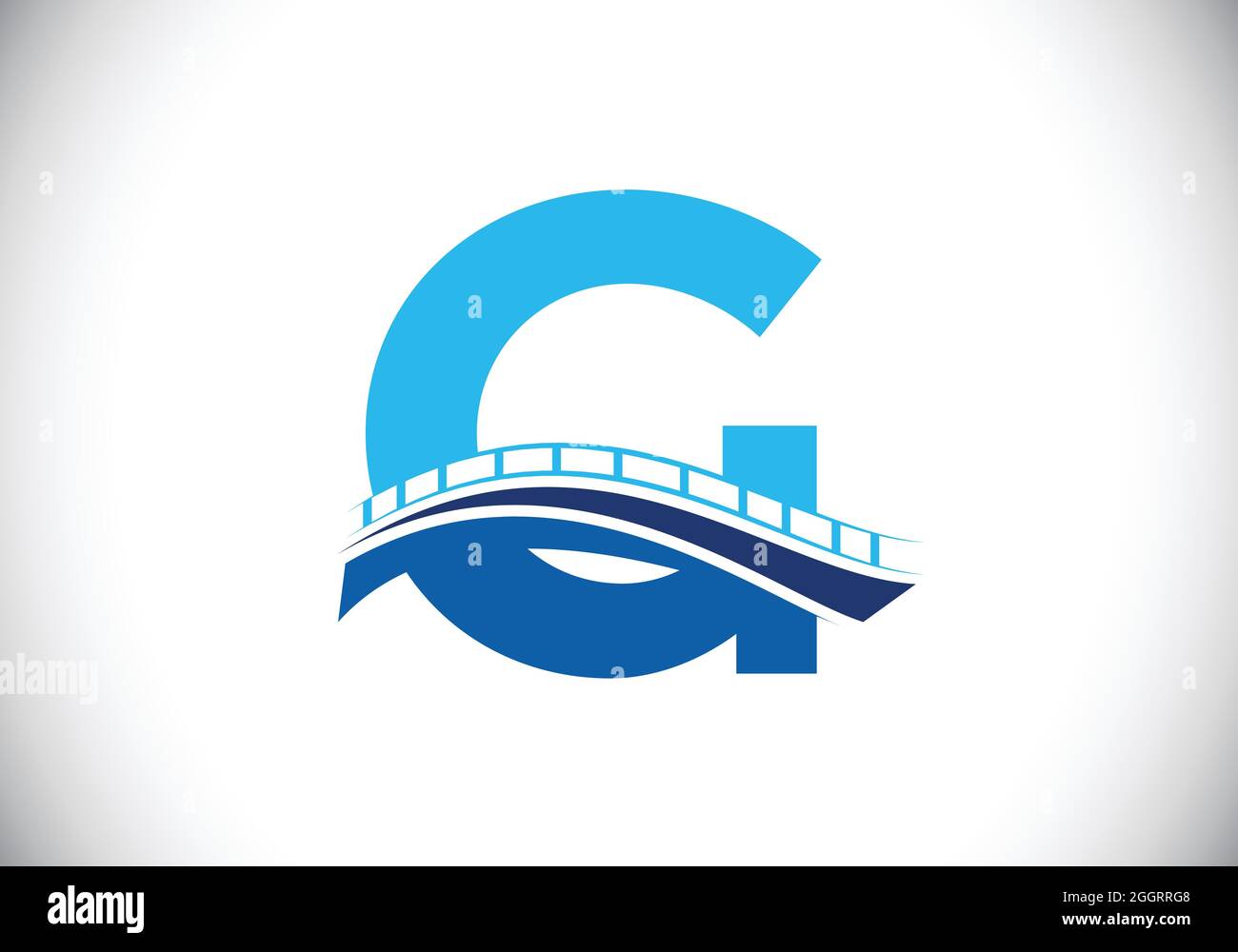 Initial G monogram letter alphabet with bridge sign. Abstract bridge ...