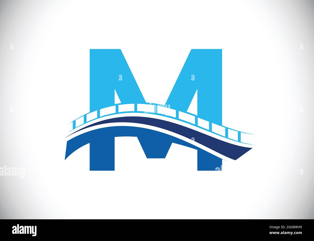 Initial M monogram letter alphabet with bridge sign. Abstract bridge ...