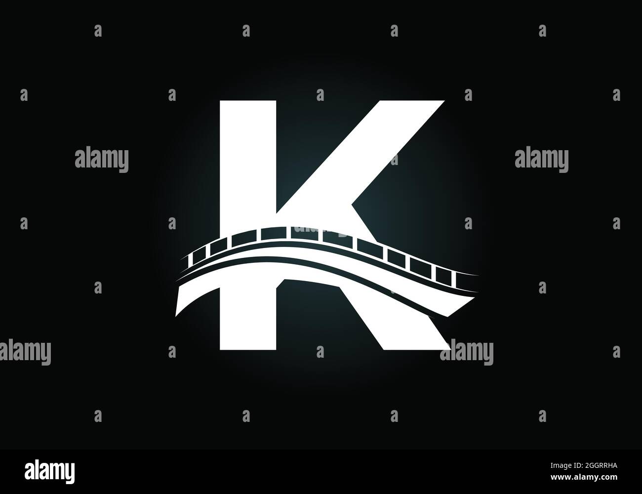 Initial K monogram letter alphabet with bridge sign. Abstract bridge ...