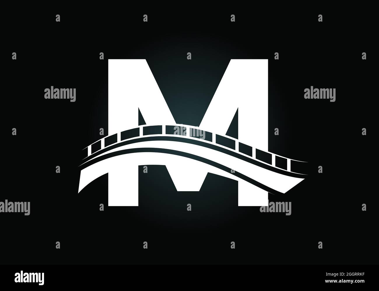 Initial M monogram letter alphabet with bridge sign. Abstract bridge ...