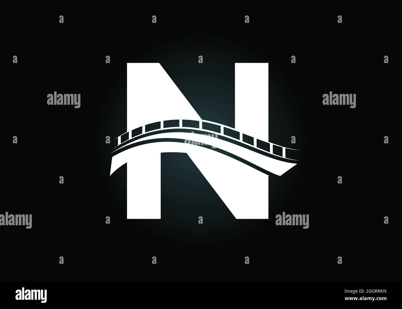 Initial N monogram letter alphabet with bridge sign. Abstract bridge ...