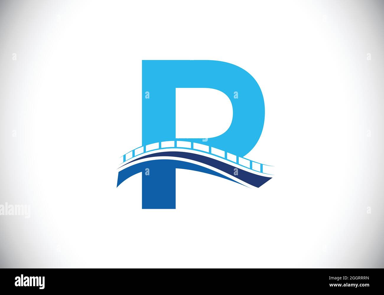 Initial P monogram letter alphabet with bridge sign. Abstract bridge ...