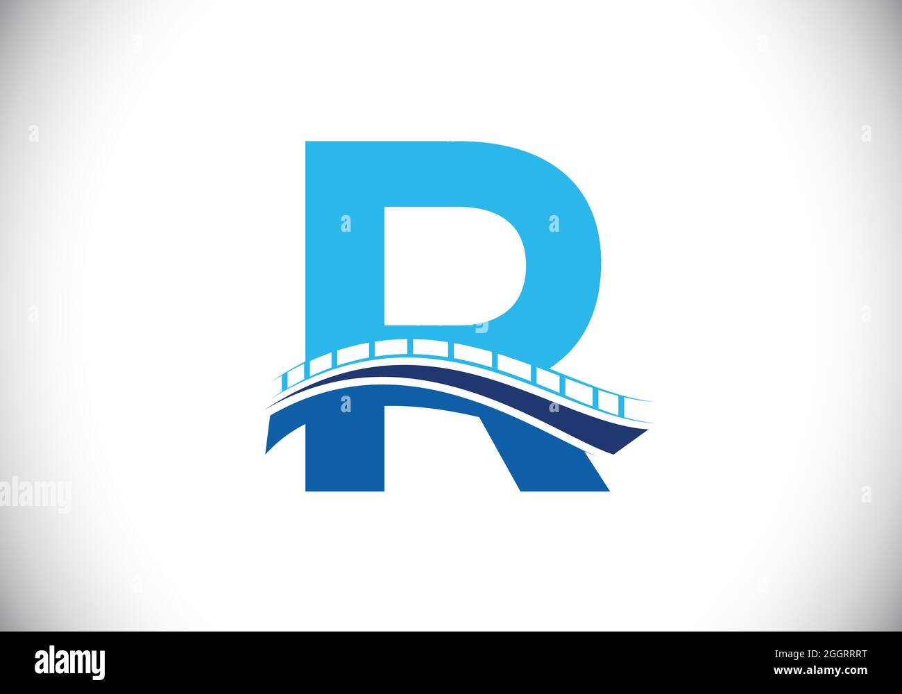Initial R monogram letter alphabet with bridge sign. Abstract bridge ...