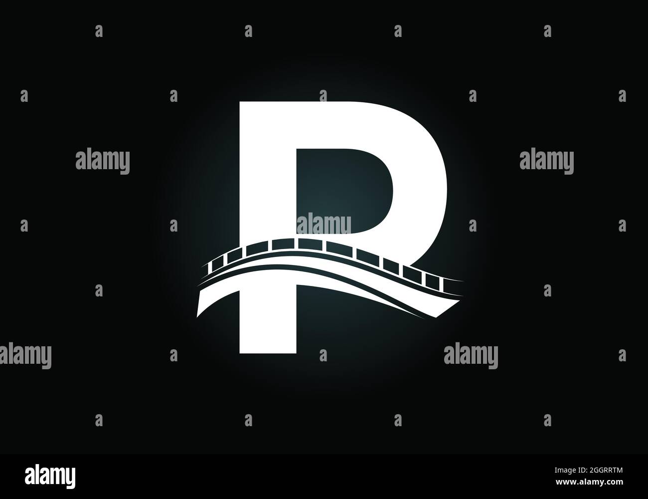Initial P monogram letter alphabet with bridge sign. Abstract bridge ...