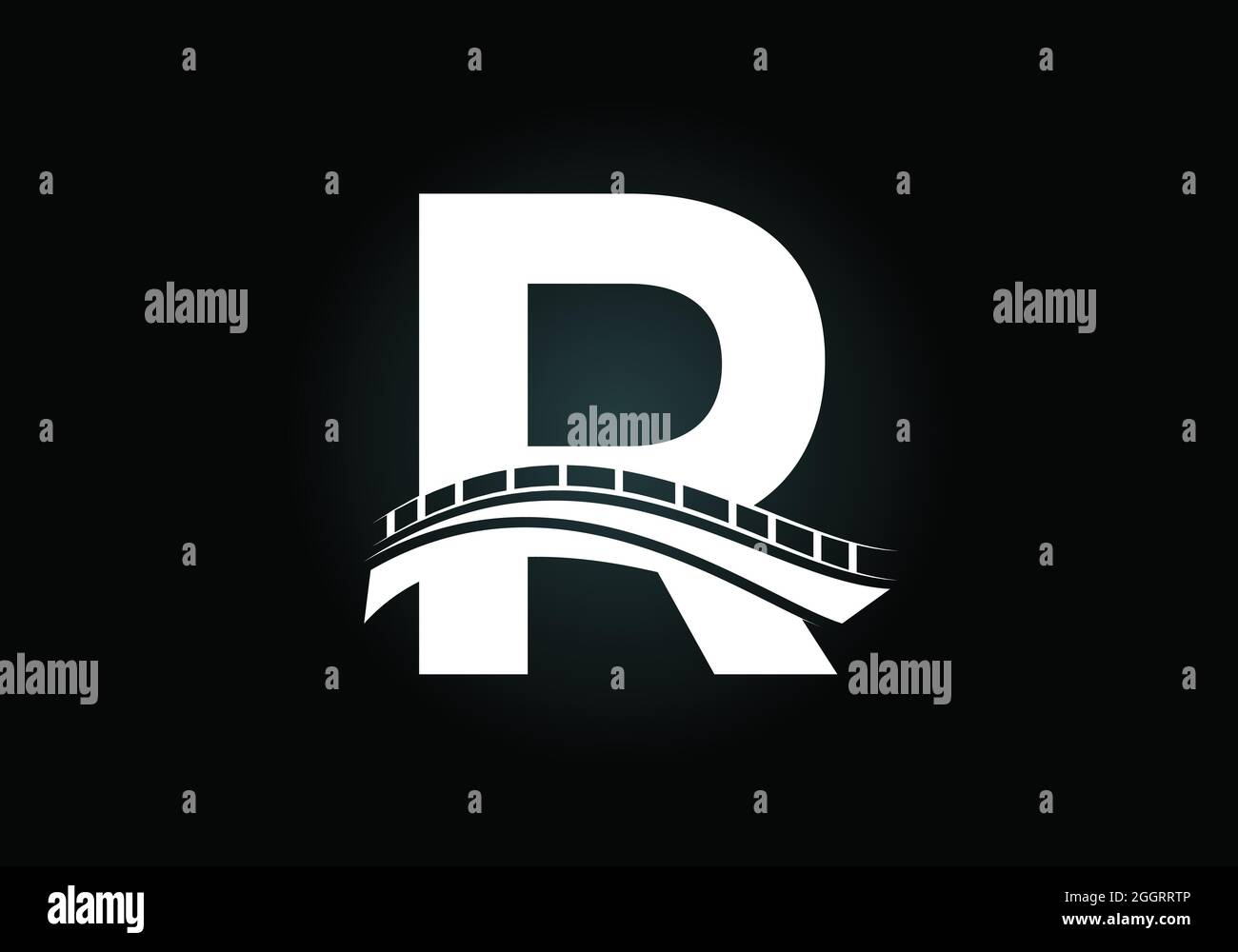 Initial R monogram letter alphabet with bridge sign. Abstract bridge ...