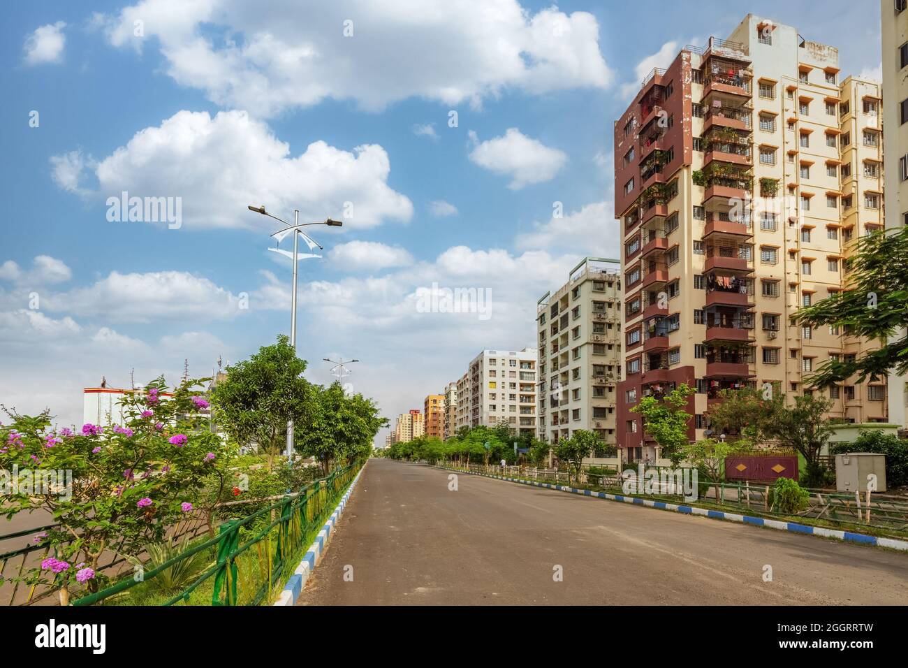 Residential multistory apartment buildings with city road at Rajarhat ...