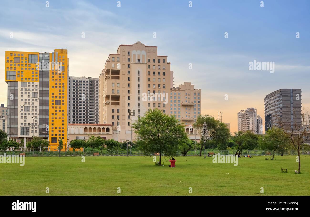 Modern office and residential high rise buildings with view of city ...