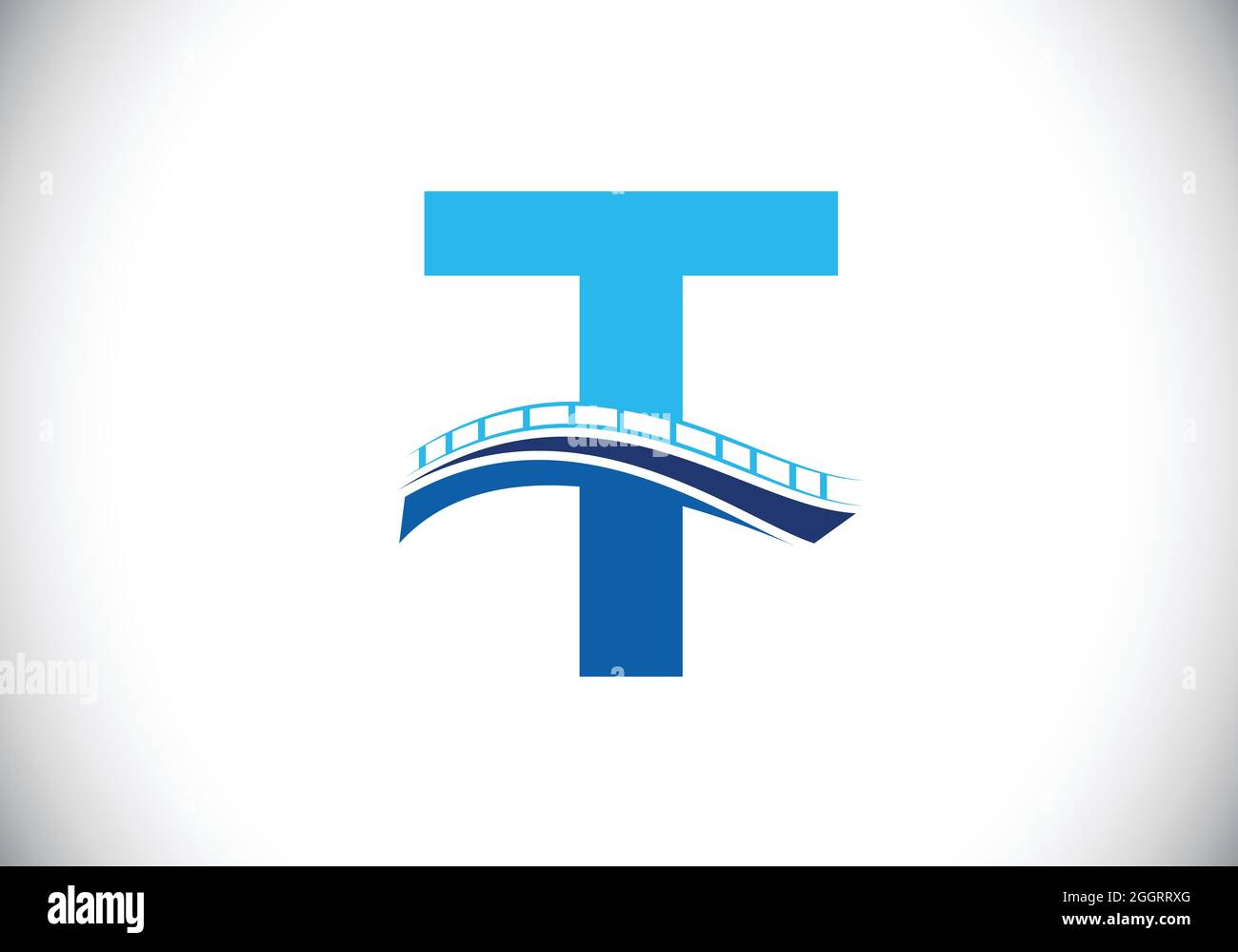 Initial T monogram letter alphabet with bridge sign. Abstract bridge ...
