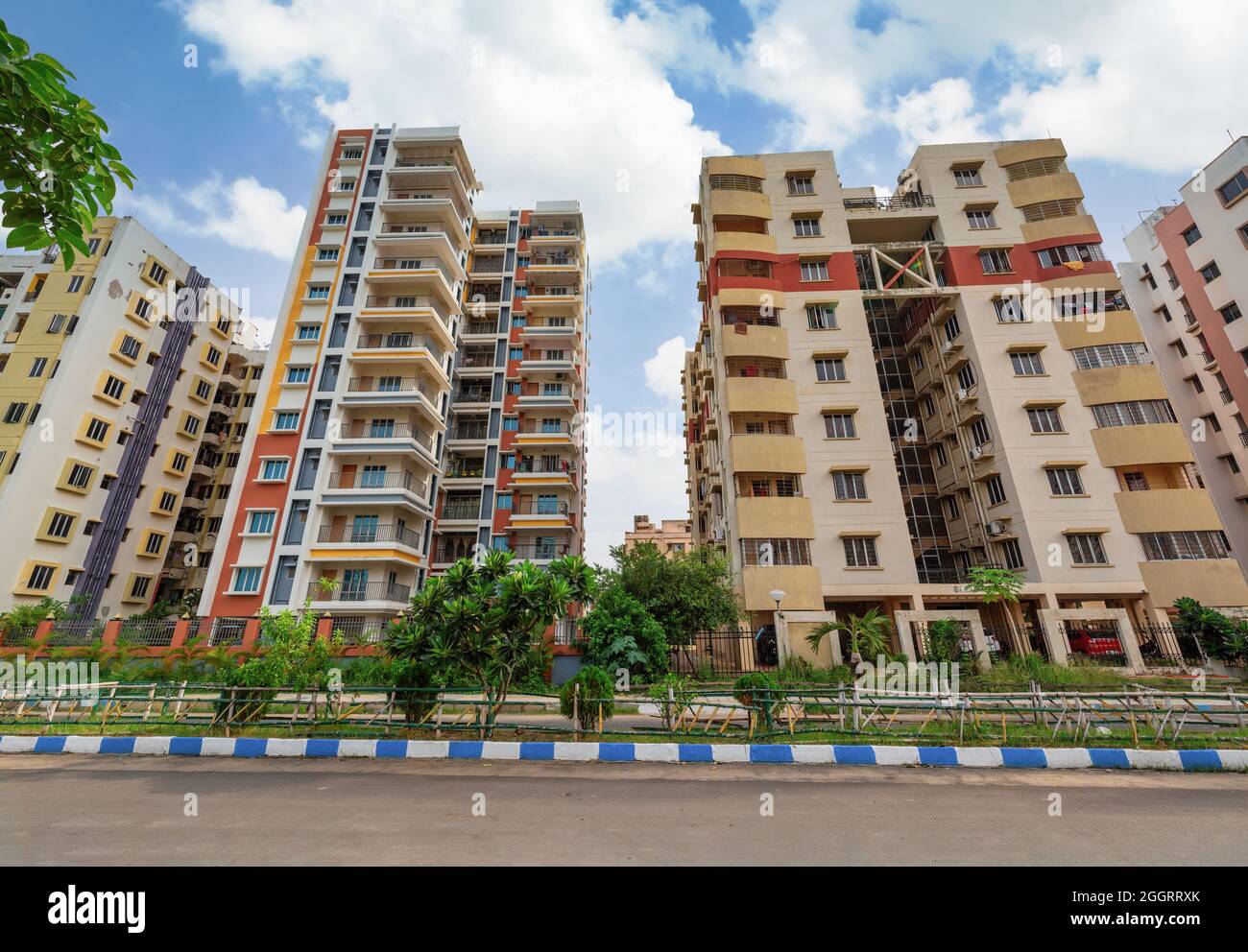 Residential multistory apartment buildings with city road at Rajarhat ...