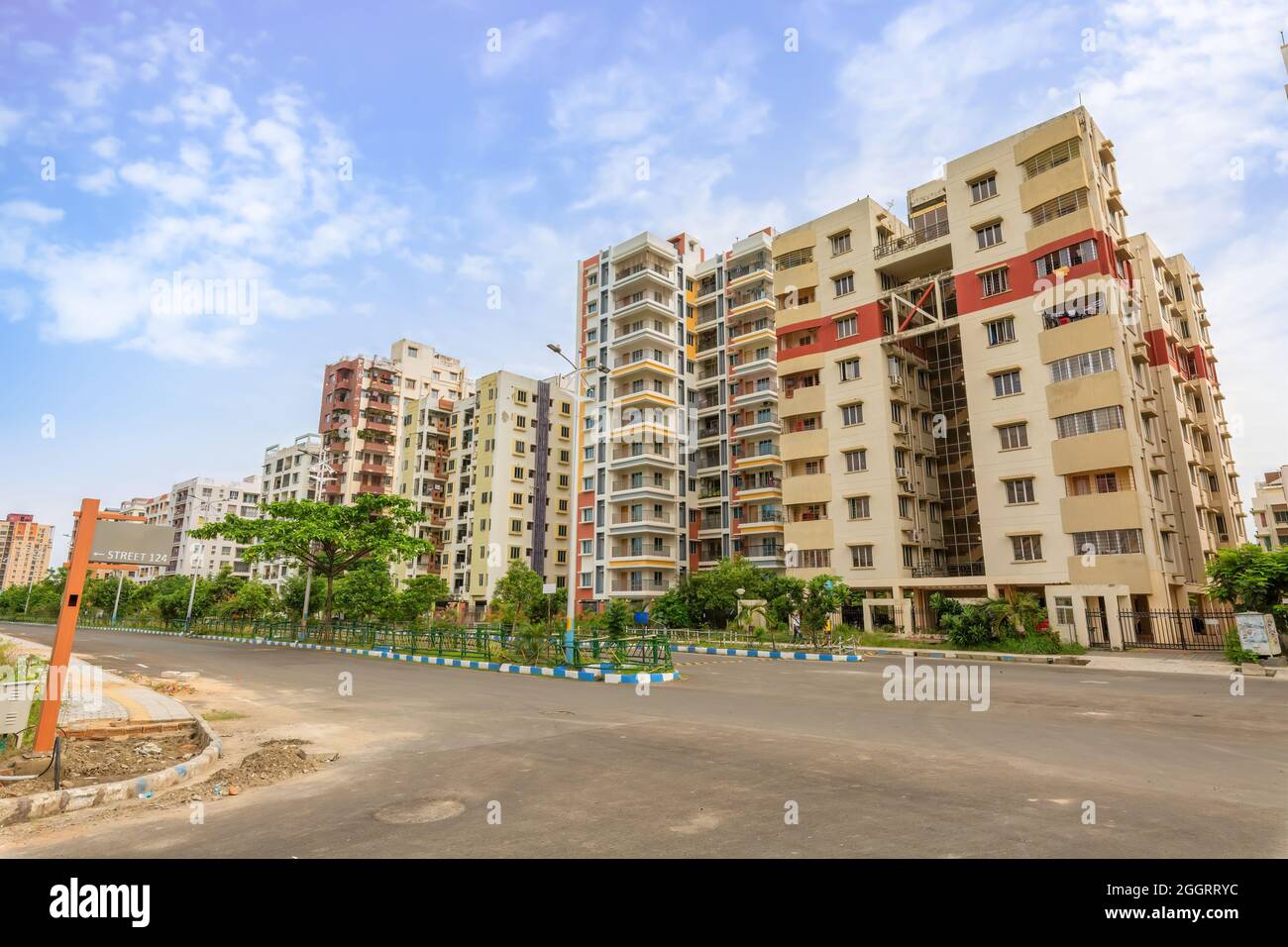 Residential multistory apartment buildings with city road at Rajarhat ...