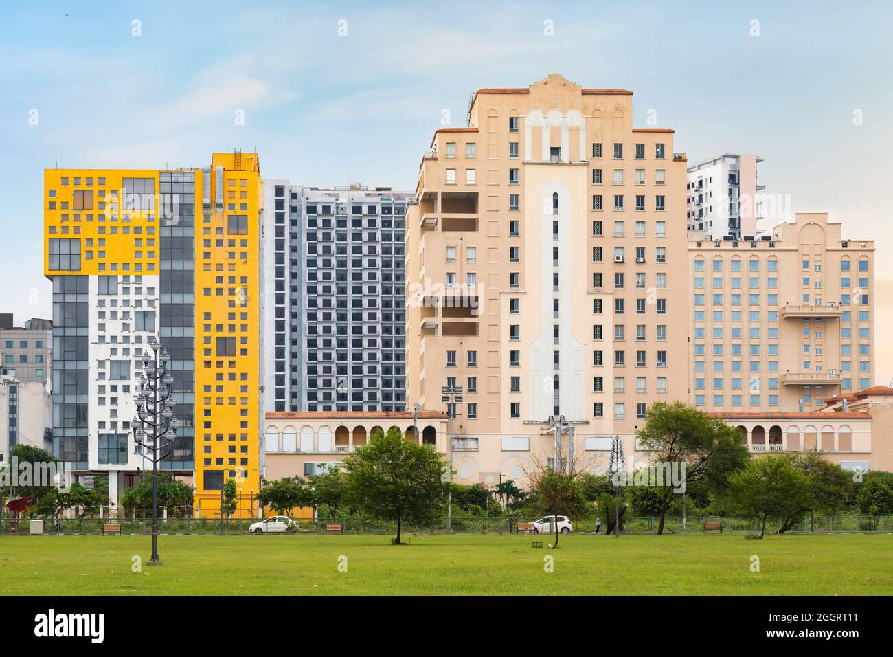 Modern office and residential high rise buildings with view of city ...
