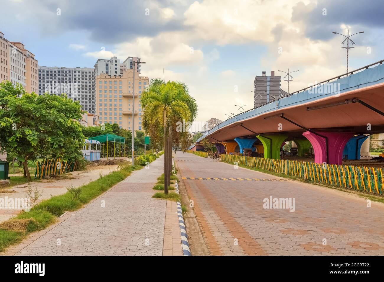 Modern commercial high rise buildings with city flyover at New Town ...