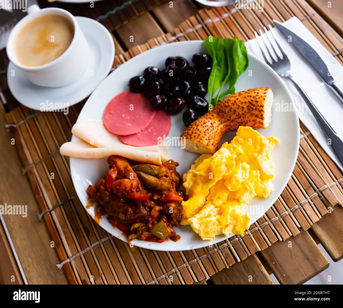 Set of various halal foods in Turkish breakfast traditions Stock Photo ...