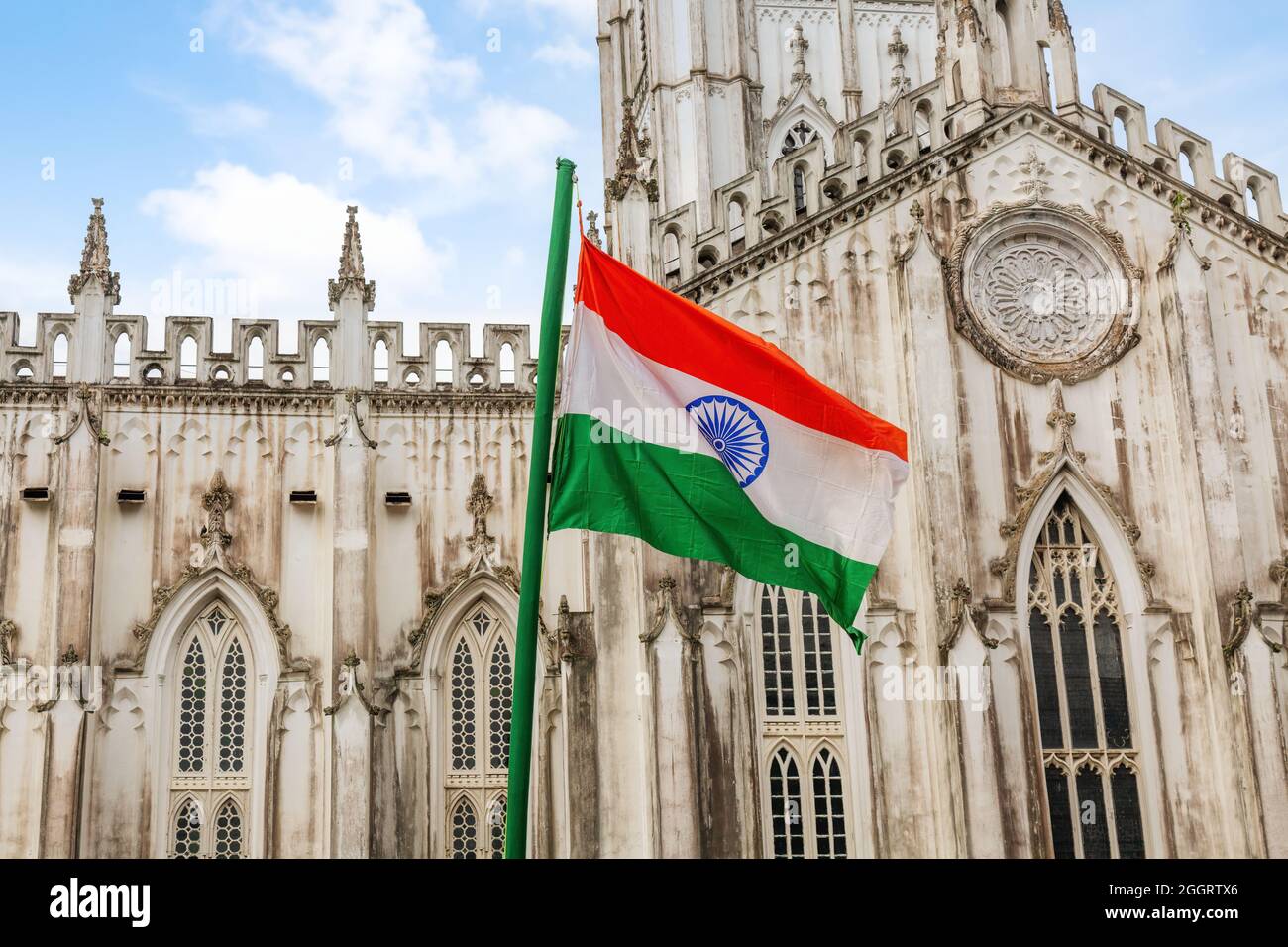 Indian national flag fluttering in front of St. Paul's Cathedral church ...