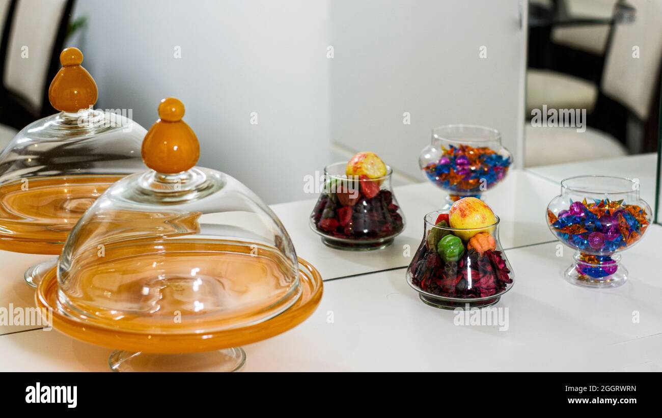 Decoration with glass objects inside the residential apartment ...