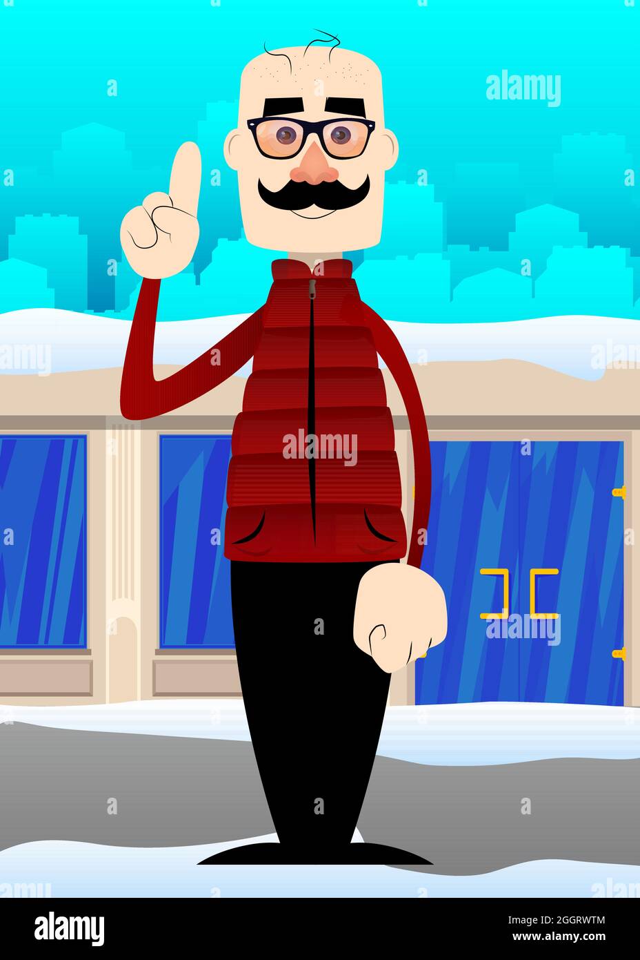 Funny cartoon man dressed for winter making a point. Vector ...