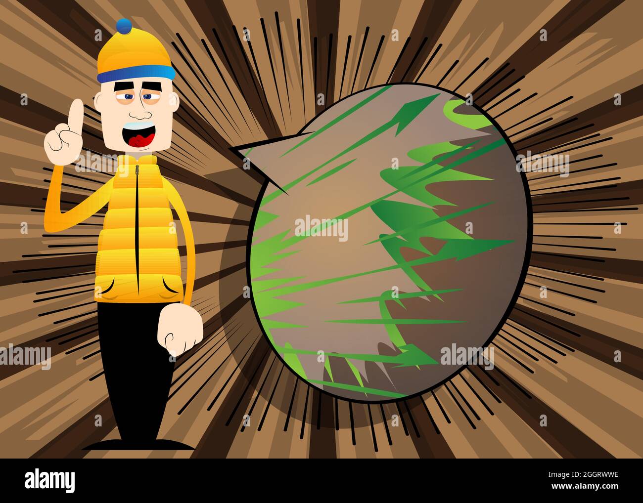 Funny cartoon man dressed for winter making a point. Vector ...