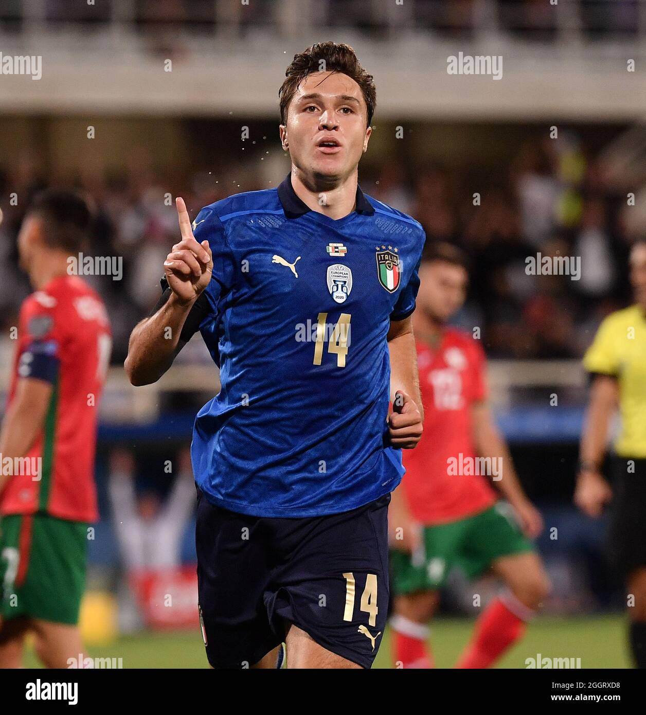 Florence, Italy. 2nd Sep, 2021. Italy's Federico Chiesa celebrates his ...