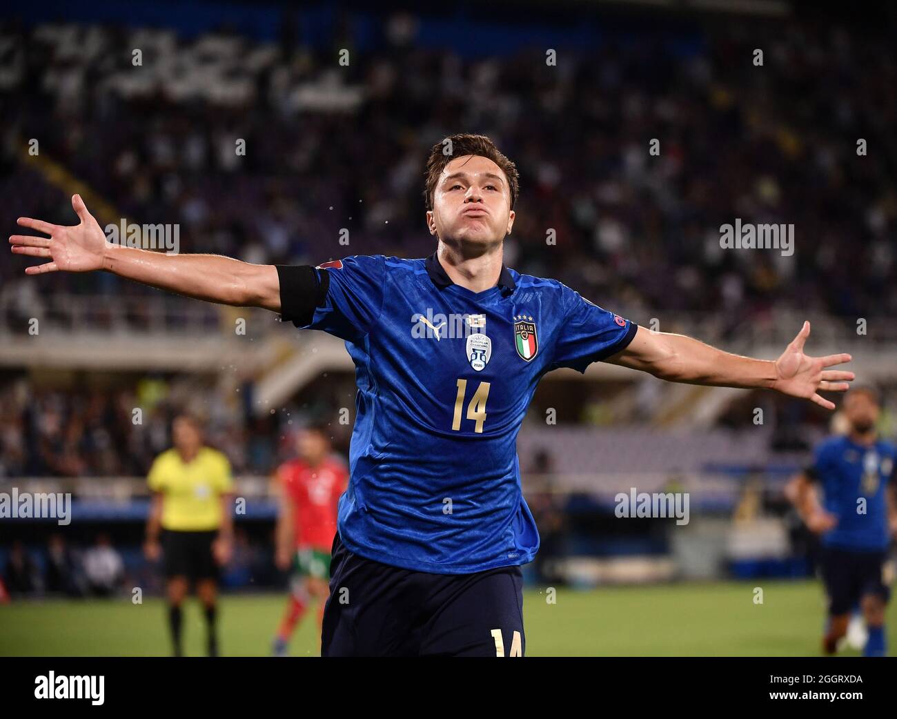 Florence, Italy. 2nd Sep, 2021. Italy's Federico Chiesa celebrates his ...