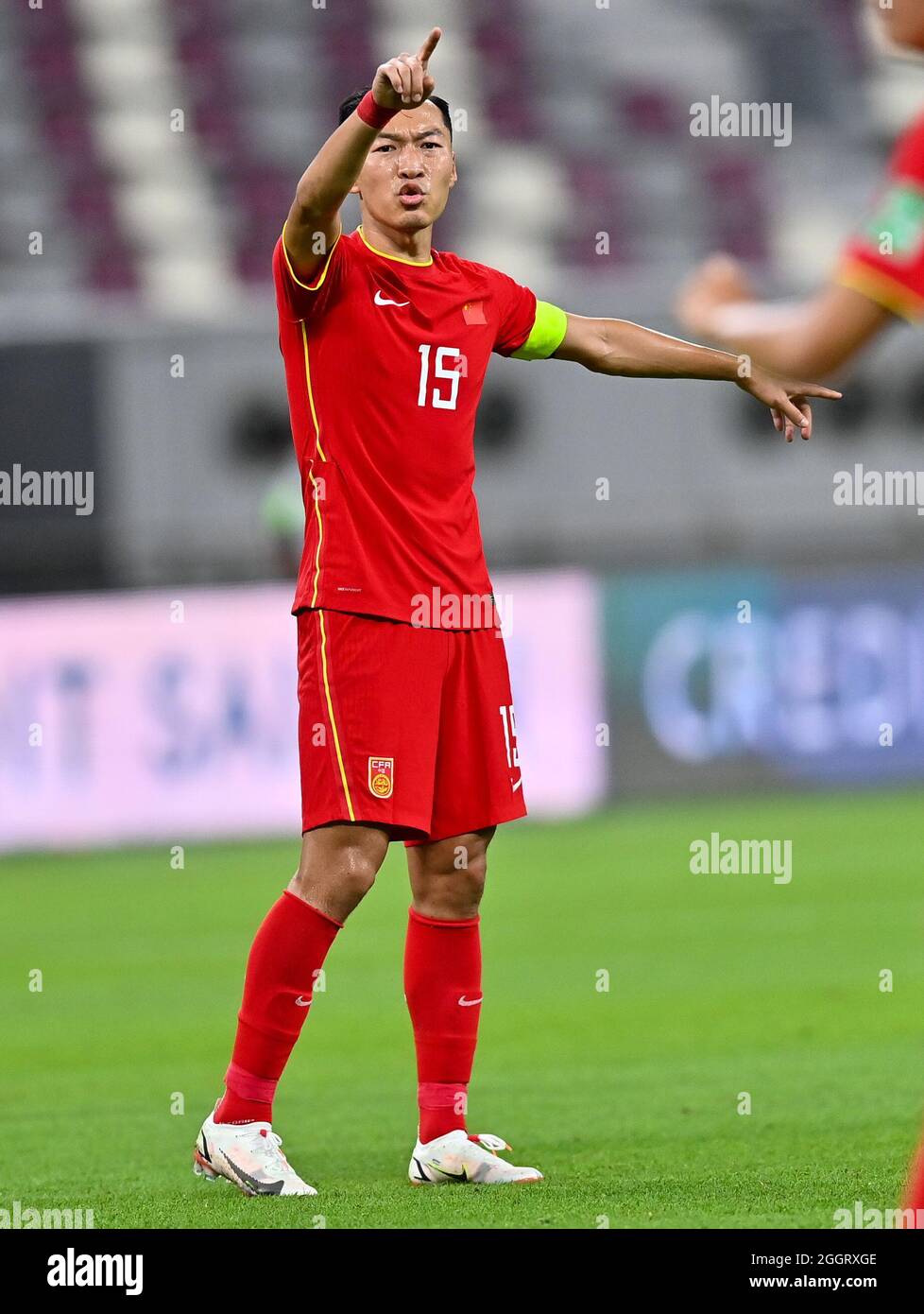 Doha, Qatar. 2nd Sep, 2021. China's Wu Xi gestures during the FIFA ...