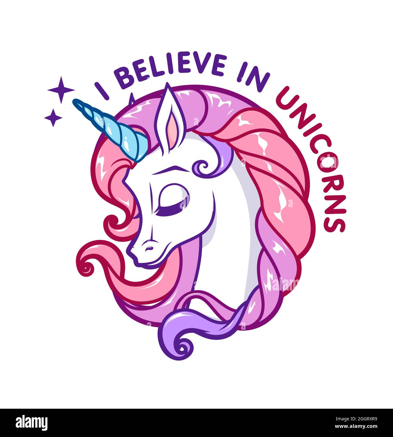 Cute pink unicorn logo with slogan. Isolated vector illustration Stock ...