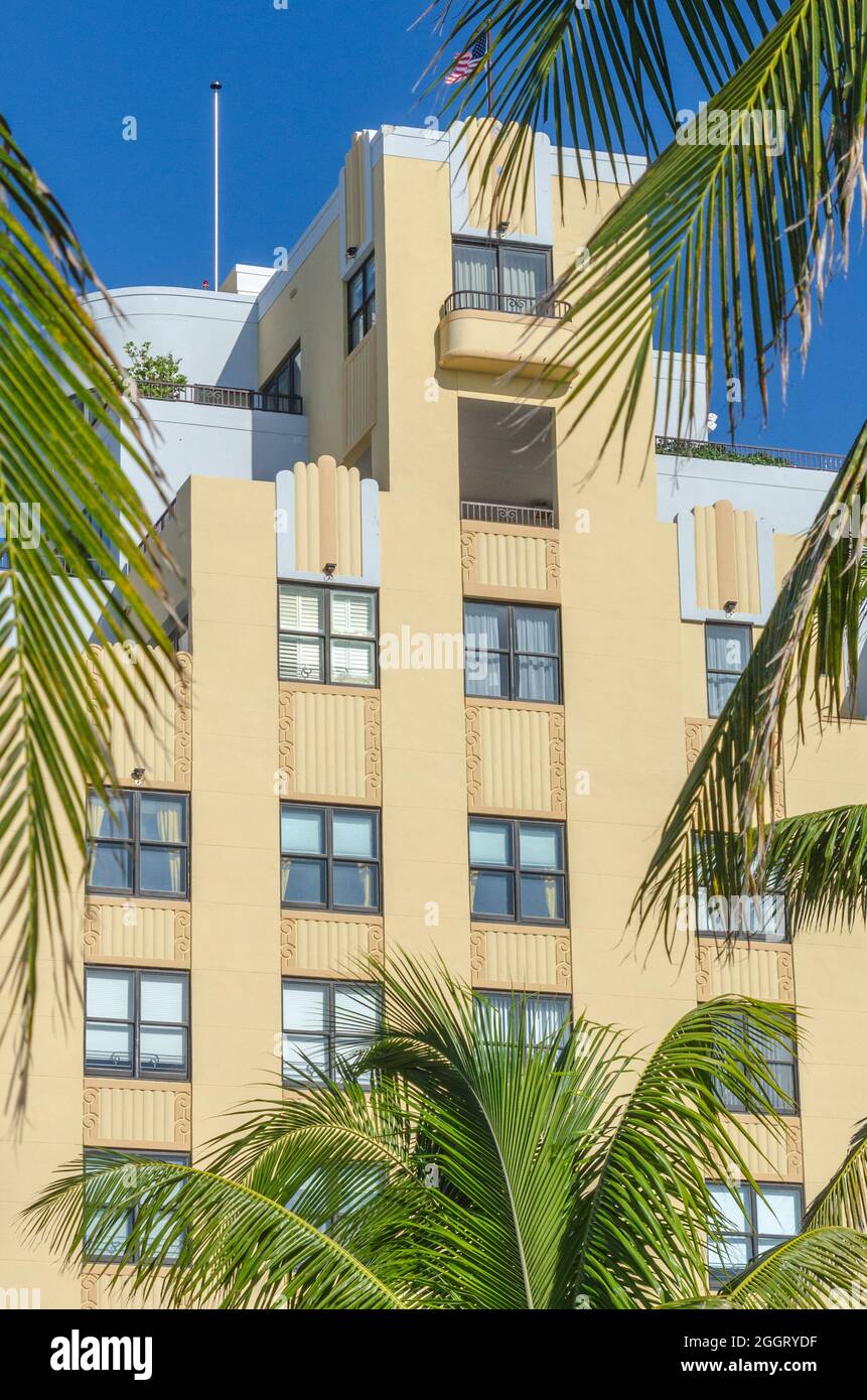 A yellow art deco building in South Beach, Miami Stock Photo - Alamy