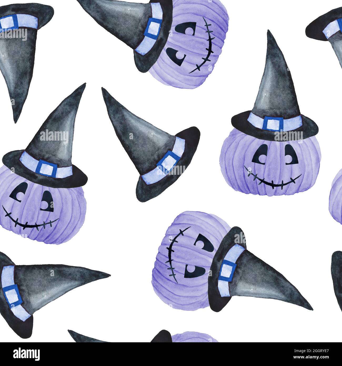 Hand drawn watercolor seamless pattern of Halloween fall autumn pastel ...
