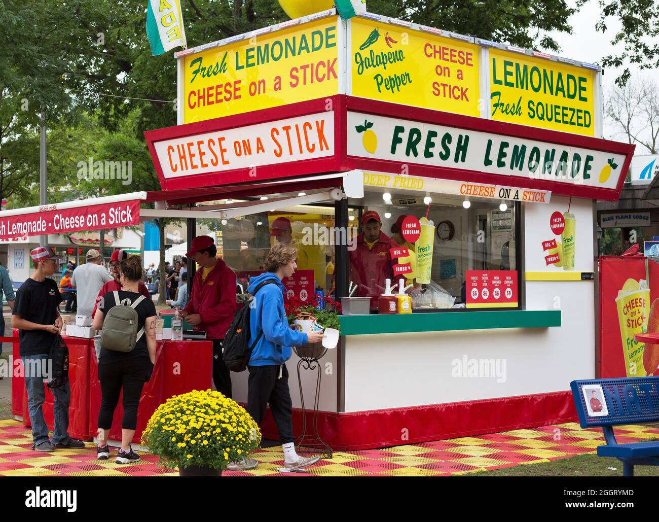 A cheese on a stick and lemonade booth at the Minnesota State Fair ...