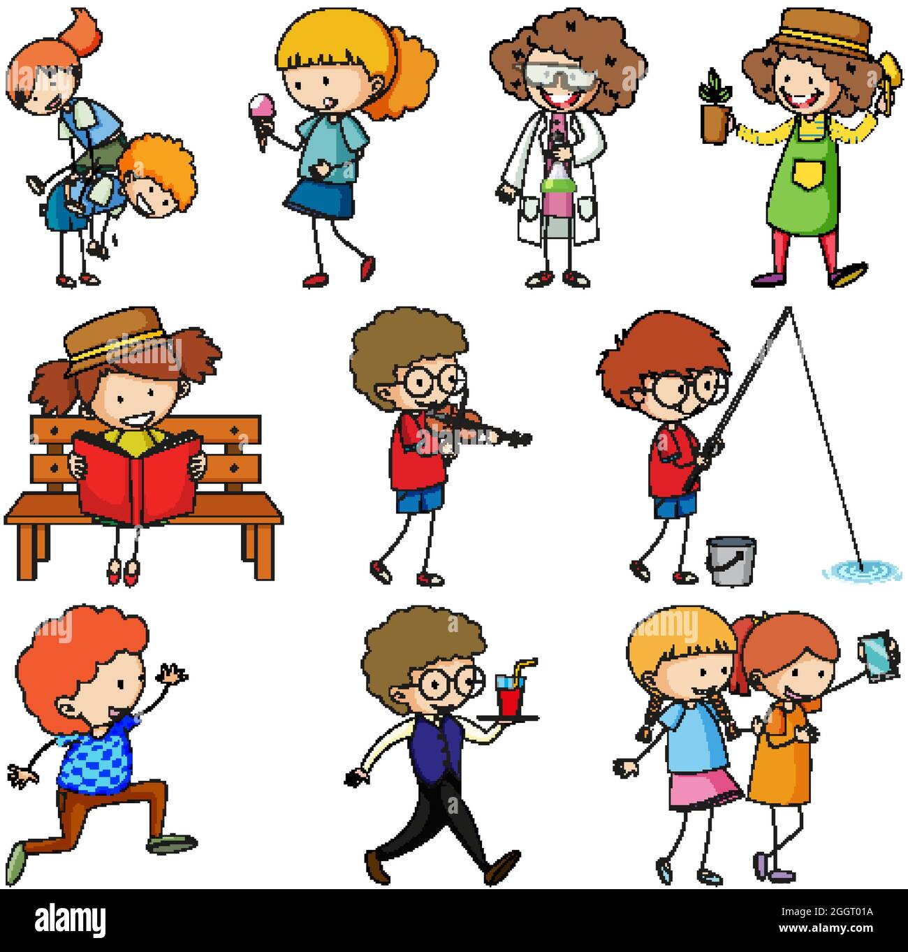Set of different doodle kids cartoon character illustration Stock ...