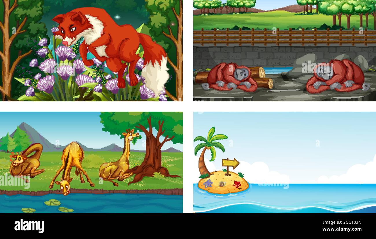 Four different nature horizontal scene illustration Stock Vector Image ...