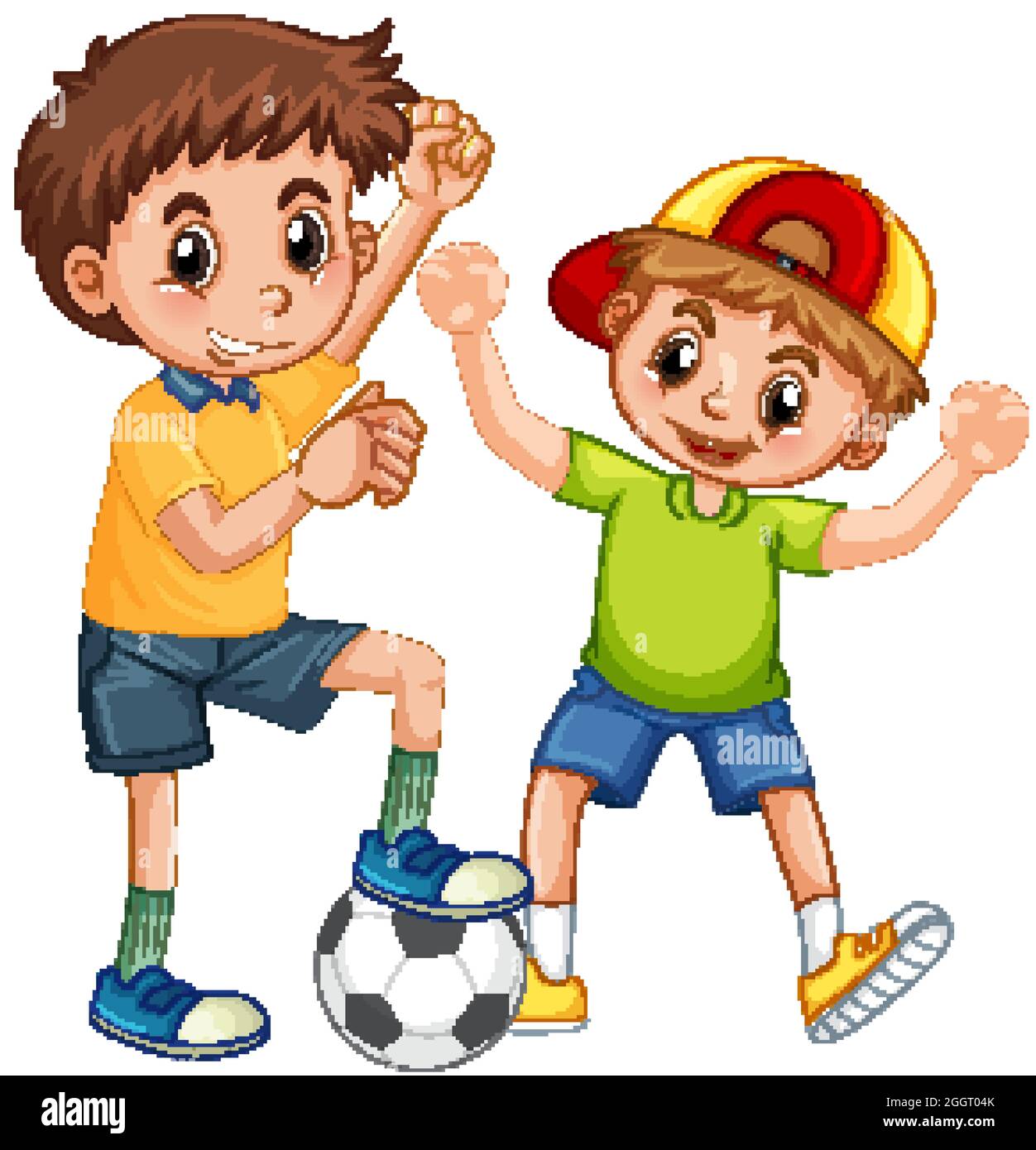 Two kids playing football cartoon character illustration Stock Vector ...