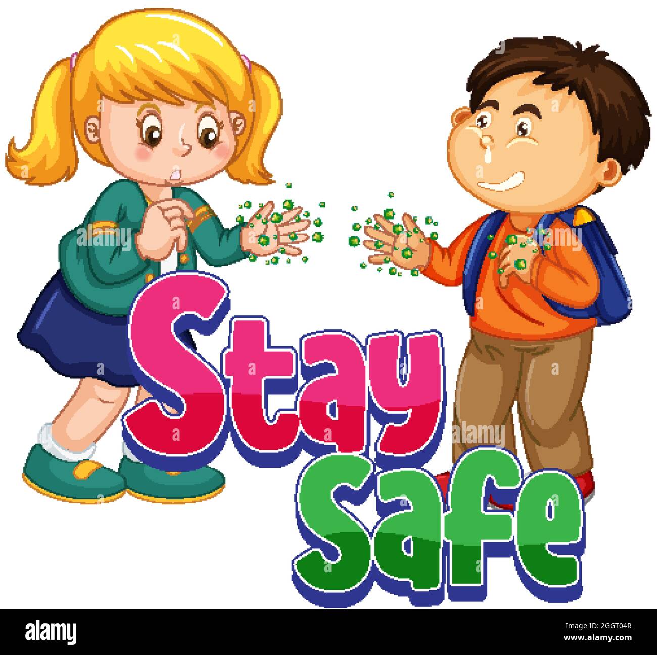 Stay Safe logo with two kids do not keep social distancing isolated ...