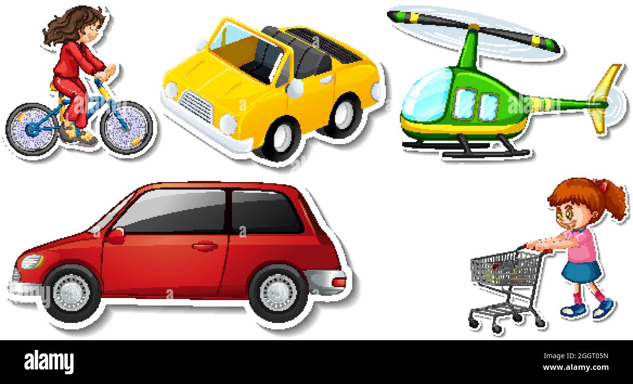 Random stickers with transportable vehicle objects illustration Stock ...