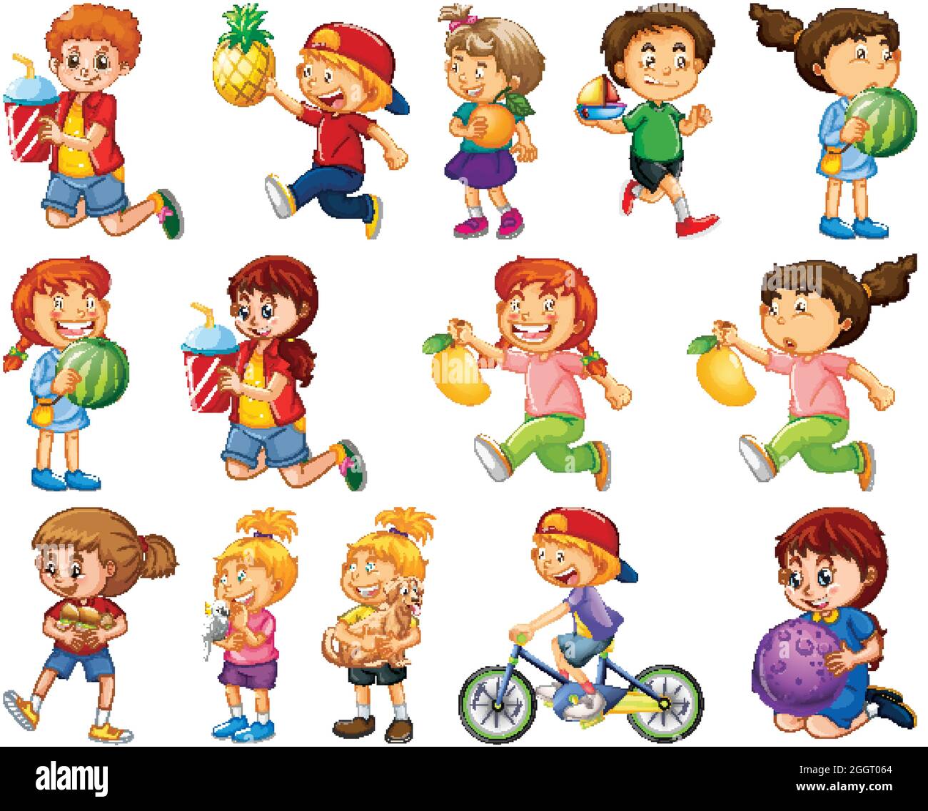Children doing different activities cartoon character set on white ...