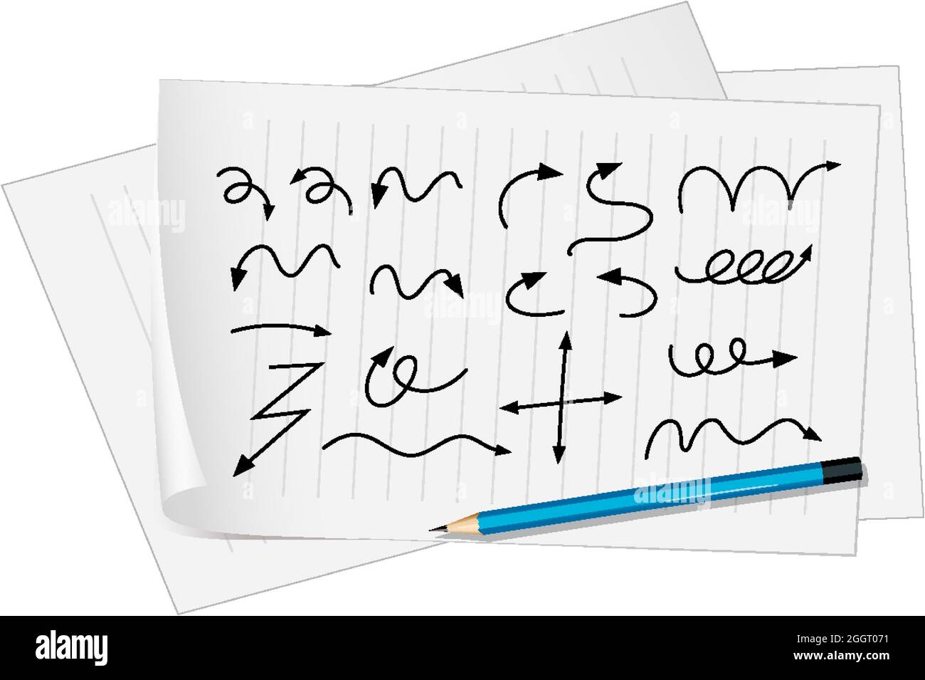 Different types of hand drawn curved arrows on paper illustration Stock ...