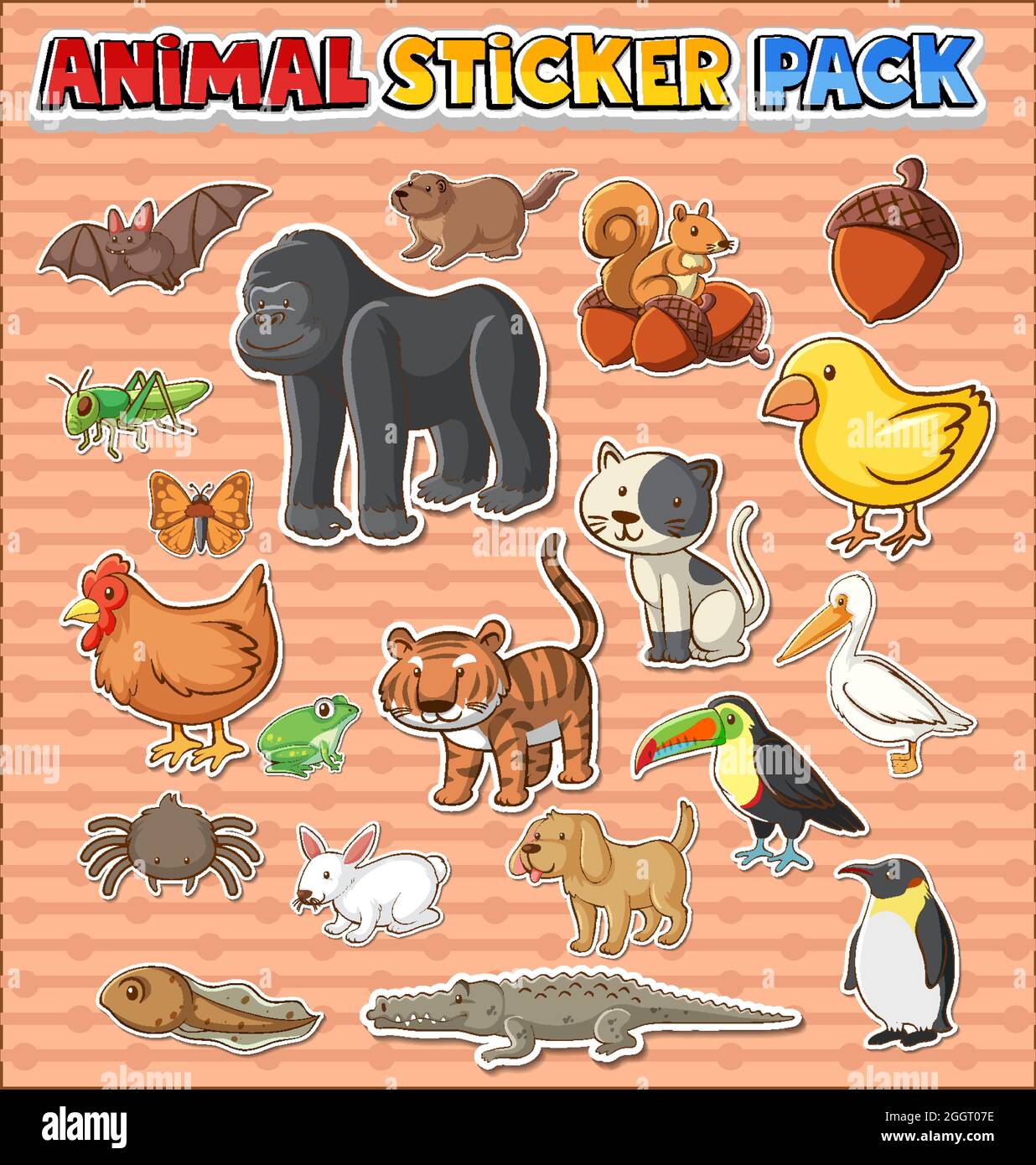 Cute wild animals sticker pack isolated illustration Stock Vector Image ...