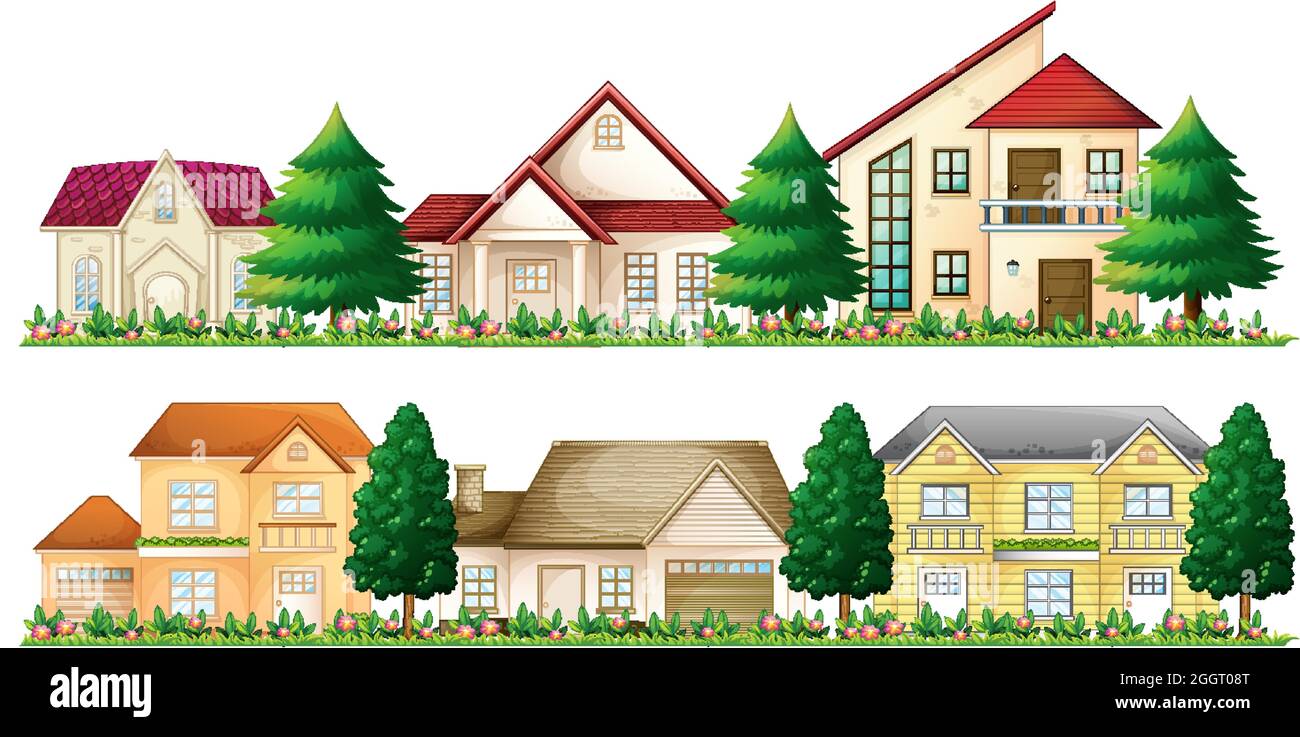 Set of suburban houses on white background illustration Stock Vector ...