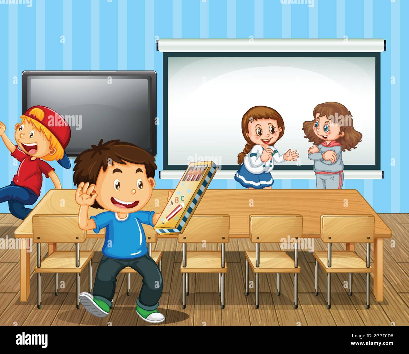 Scene with many students in the classroom illustration Stock Vector ...