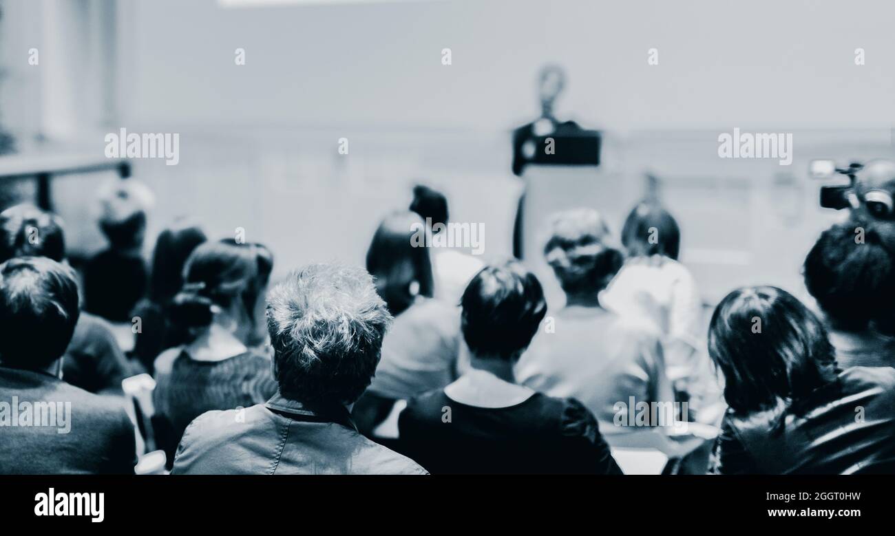 Woman giving presentation on a business conference Stock Photo - Alamy