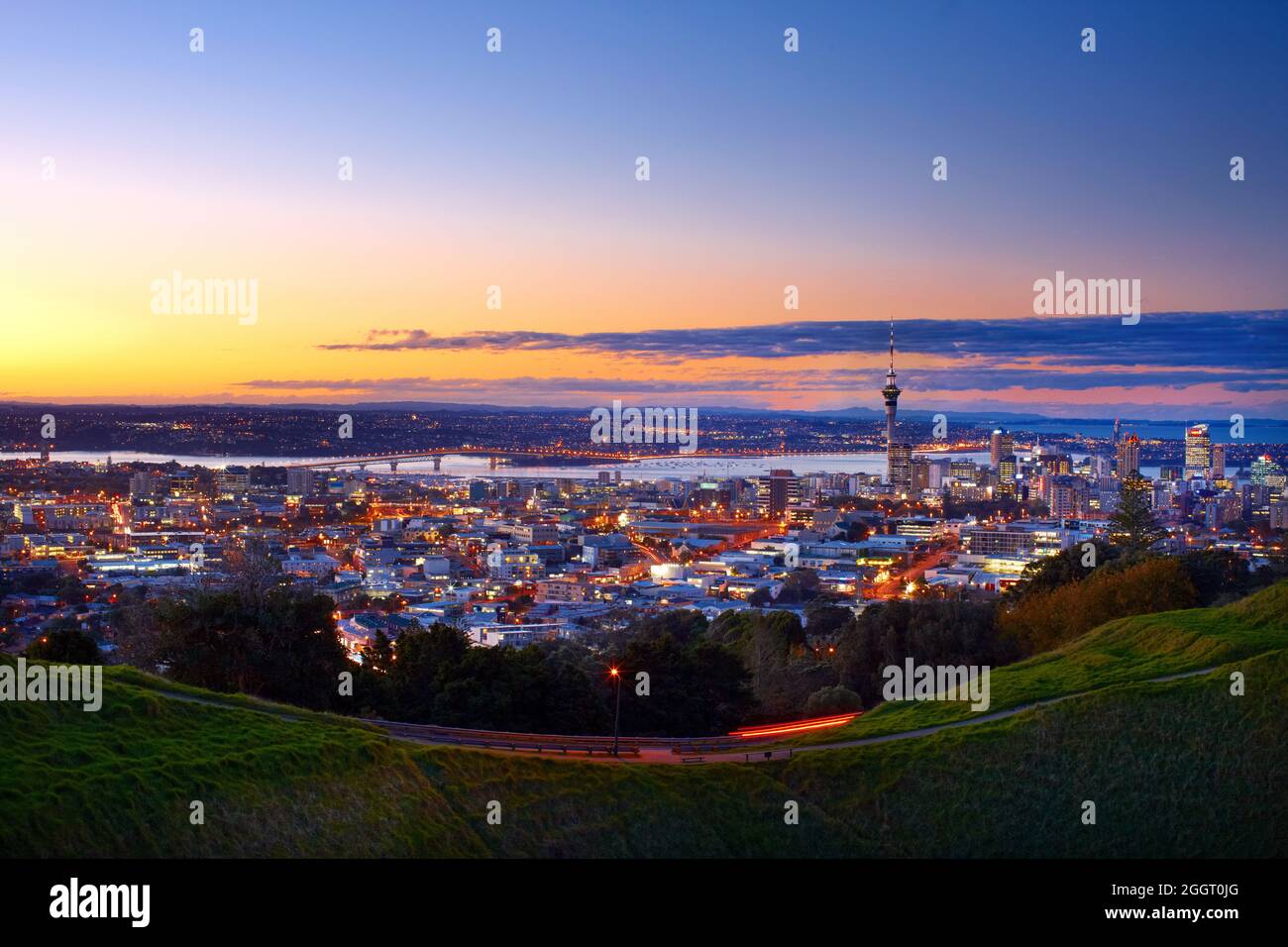 Auckland city at night from Mount Eden Stock Photo - Alamy