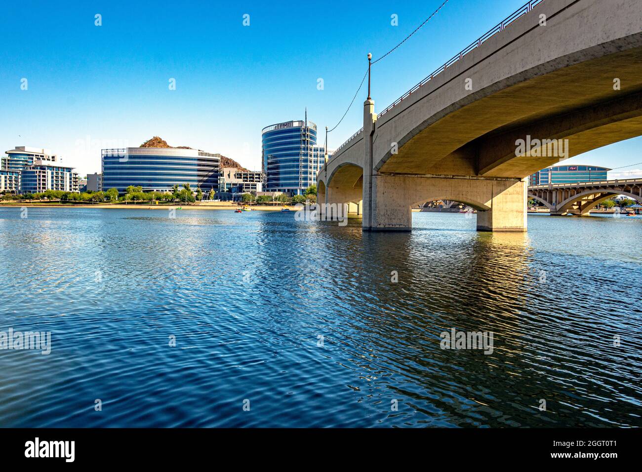 Tempe Skyline viewed from Mill Avenue Bridge looking across Tempe Town ...