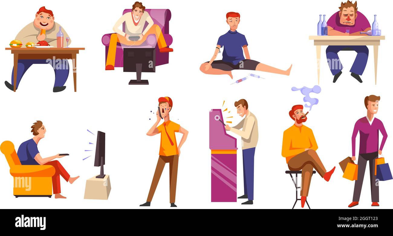 Addictions and bad habits of characters vector Stock Vector Image & Art ...