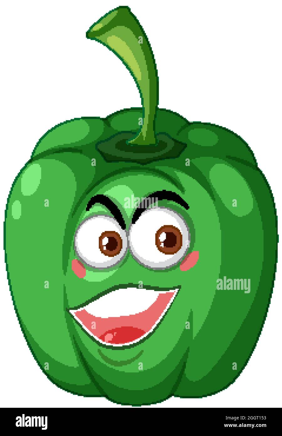 Green capsicum cartoon character with happy face expression on white ...
