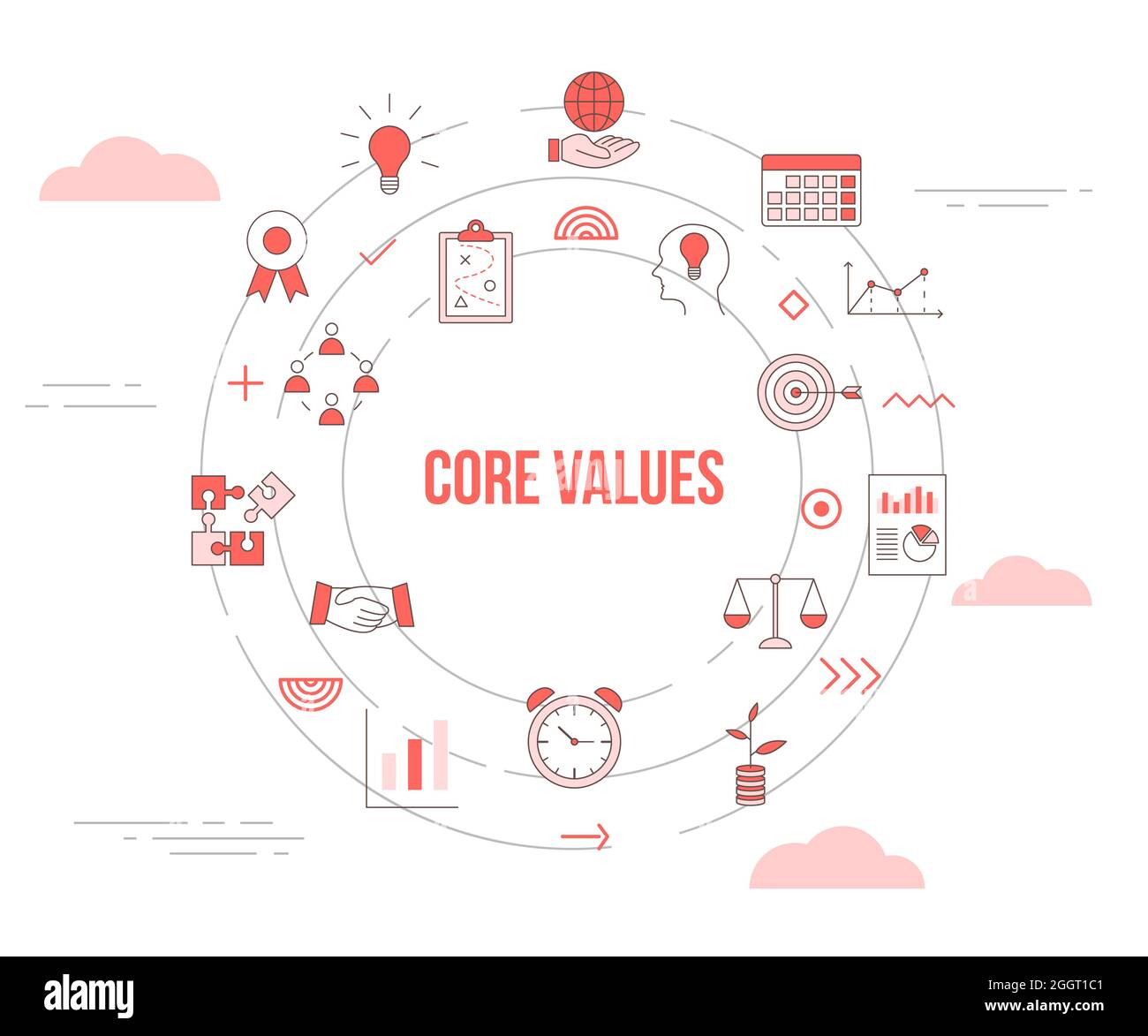 core values concept with icon set template banner and circle round ...